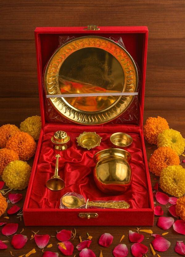 7 Pcs Golden Pooja Thali Gift Set | JAI AMBEY ( ESTIMATE BILL )