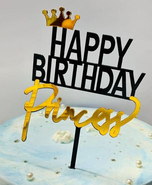 HBD Prince with crown Topper Gold/Black | Cake Decor India
