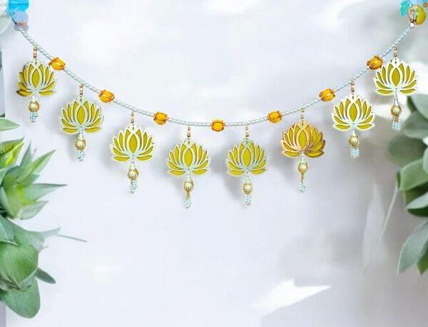 Yellow Lotus Toran for Door Hanging Bandhanwar for Home Decor (Size: 40 ...