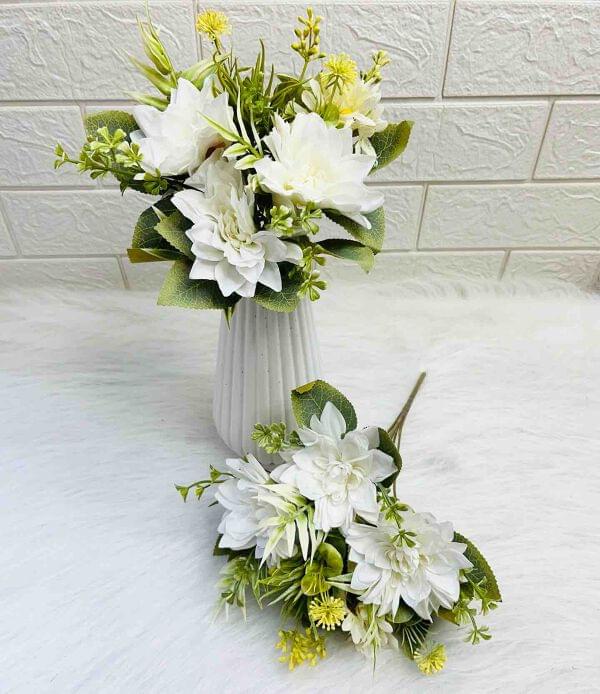 Pure White Fillers+Gerbera Flower Bunch(Without Pot) | Garg Novelties