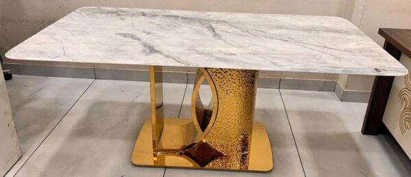 MIDT-643 - Gold - 6 Seater Dining Table Only - 5D Natural Marble Top ...
