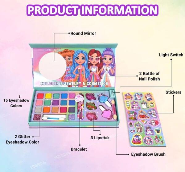 Kids Washable Makeup Kit, Fold Out Makeup Palette with Mirror, Make Up ...