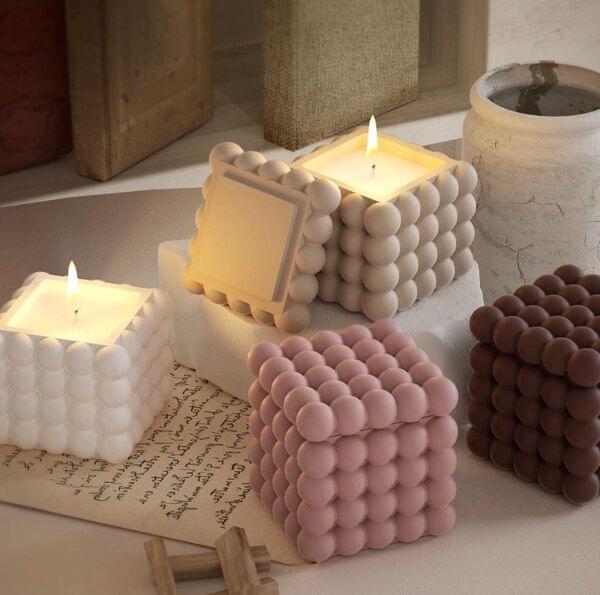 Bubble Cube Candle Jar (Mix Color) | DNF Ceramics